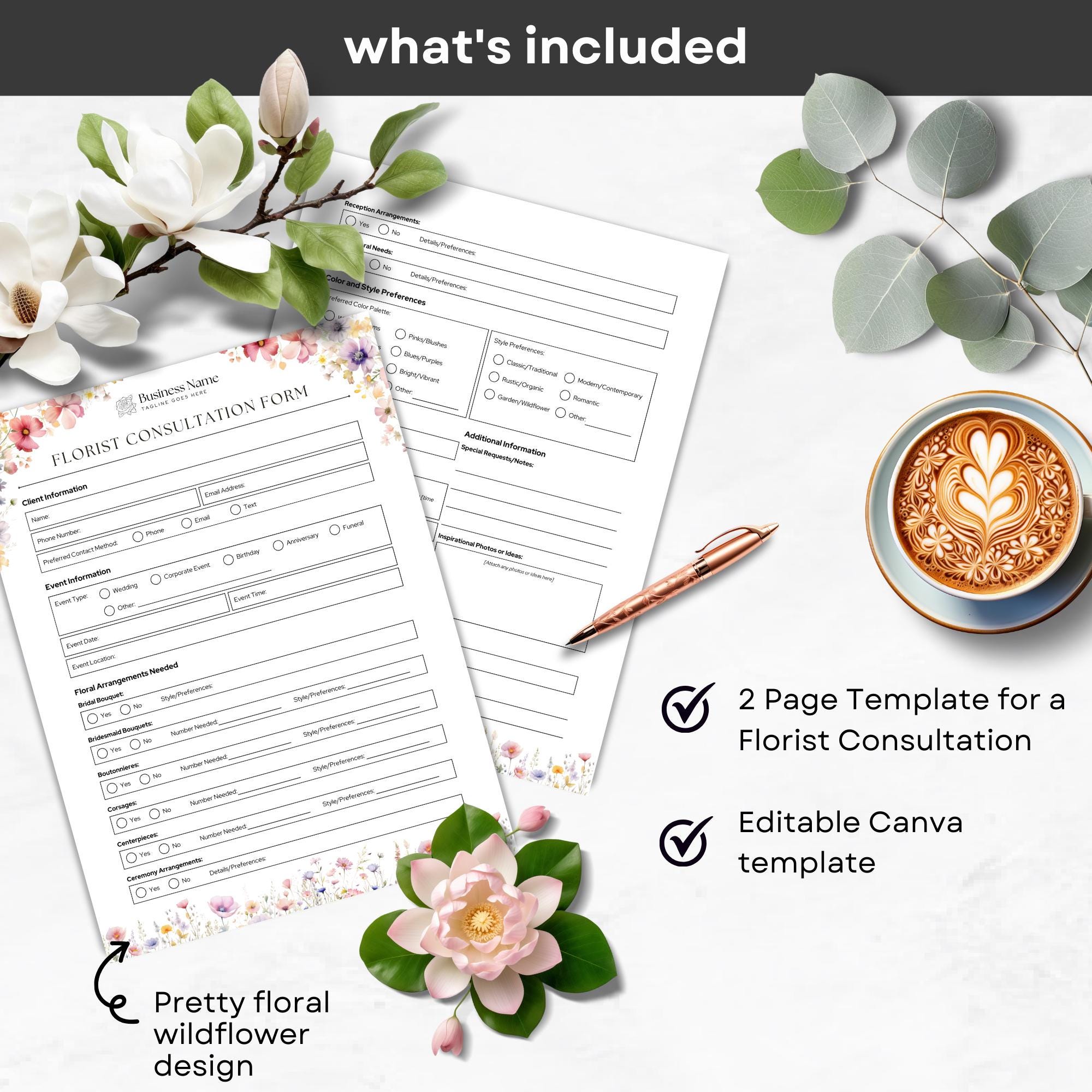 Florist Consultation Form Canva Template Wedding Flowers Booking Form ...