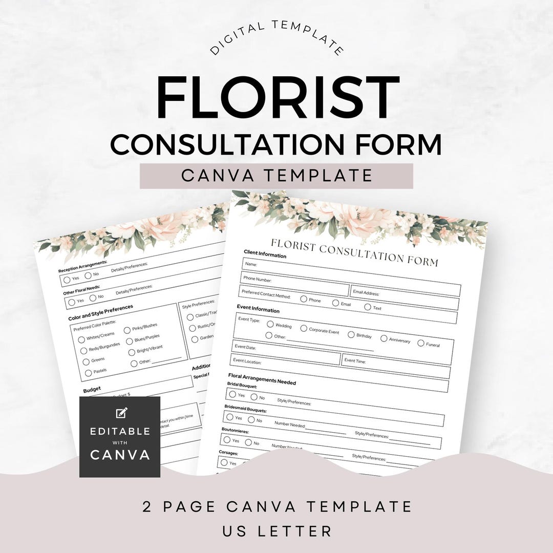 Canva Template Order Forms for Florist Wedding Flowers Consultation ...