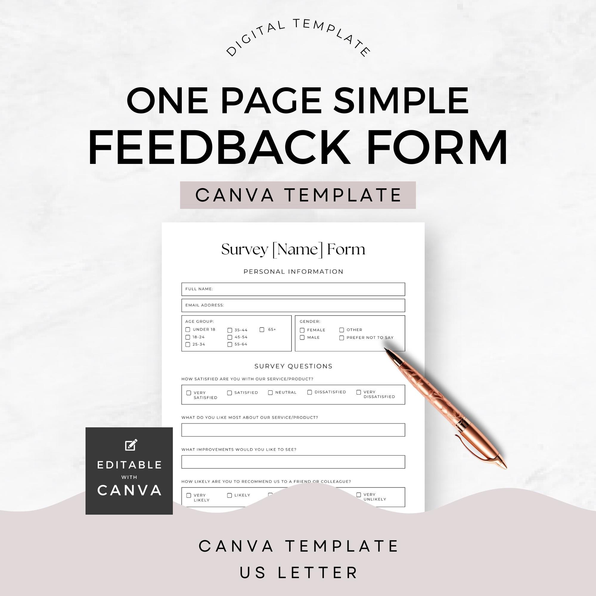 Simple Feedback Form Small Business Canva Template Printable One Page ...