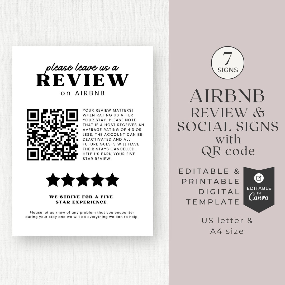 Airbnb Review QR Code Template Customizable Sign Tag Us in Socials ...