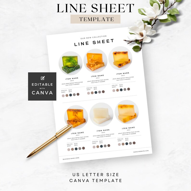 Line Sheet Template for Soap Gift Canva Template With Product - Etsy