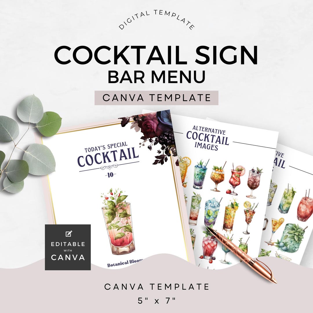 Signature Cocktail Menu Sign Canva Template Editable Drink Menu ...