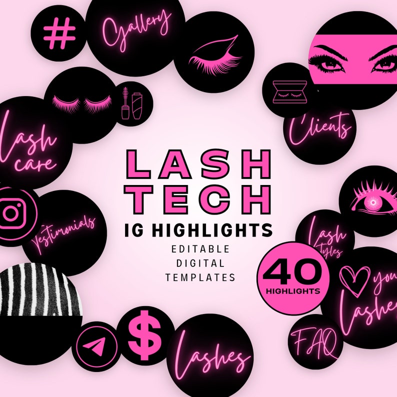 Lash Tech Insta Highlights Canva Template, Lash Artist IG Feed, Eyelash ...