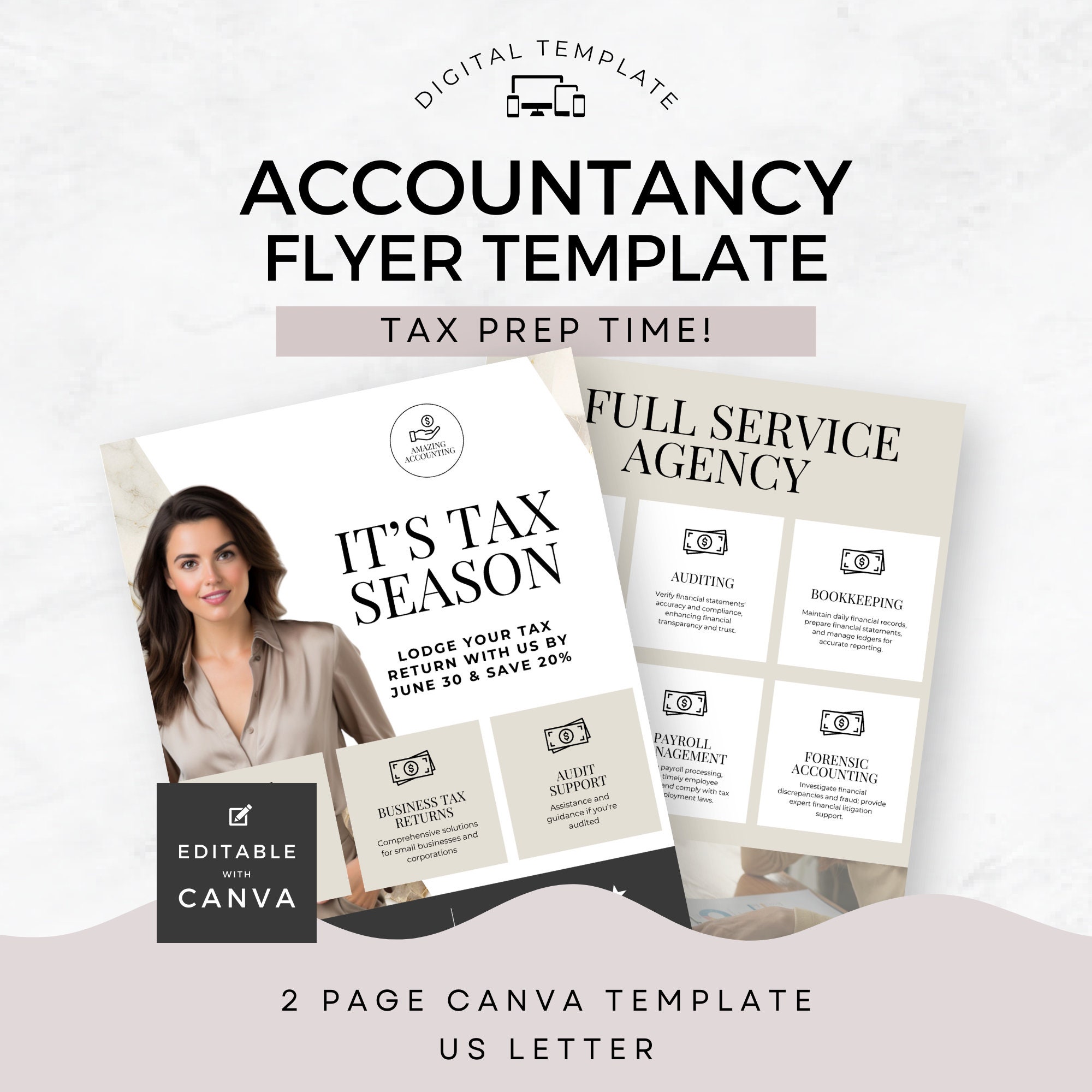 Professional Tax Flyer Template Editable in Canva Digital Download US ...