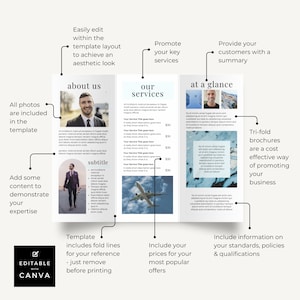 Trifold Brochure Canva Template, Business Pamplet, Double Sided Flyer ...