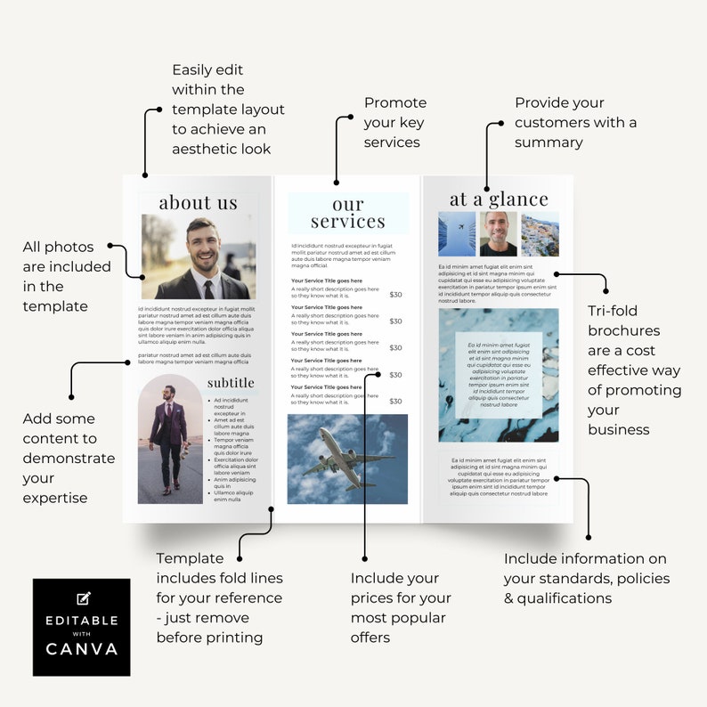 Trifold Brochure Canva Template, Business Pamplet, Double Sided Flyer ...
