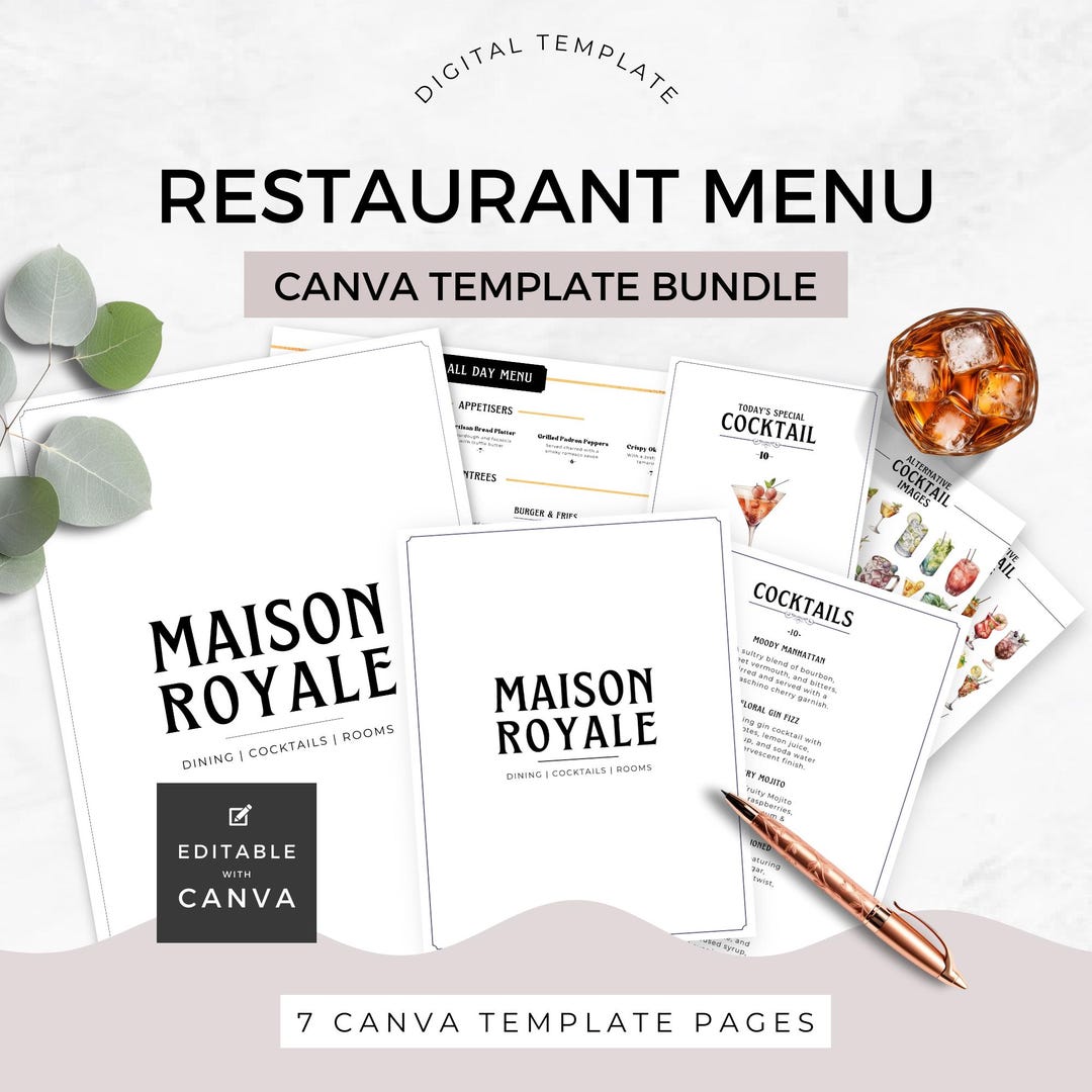 Restaurant Menu Template Bundle Edit in Canva Printable Food Price List ...