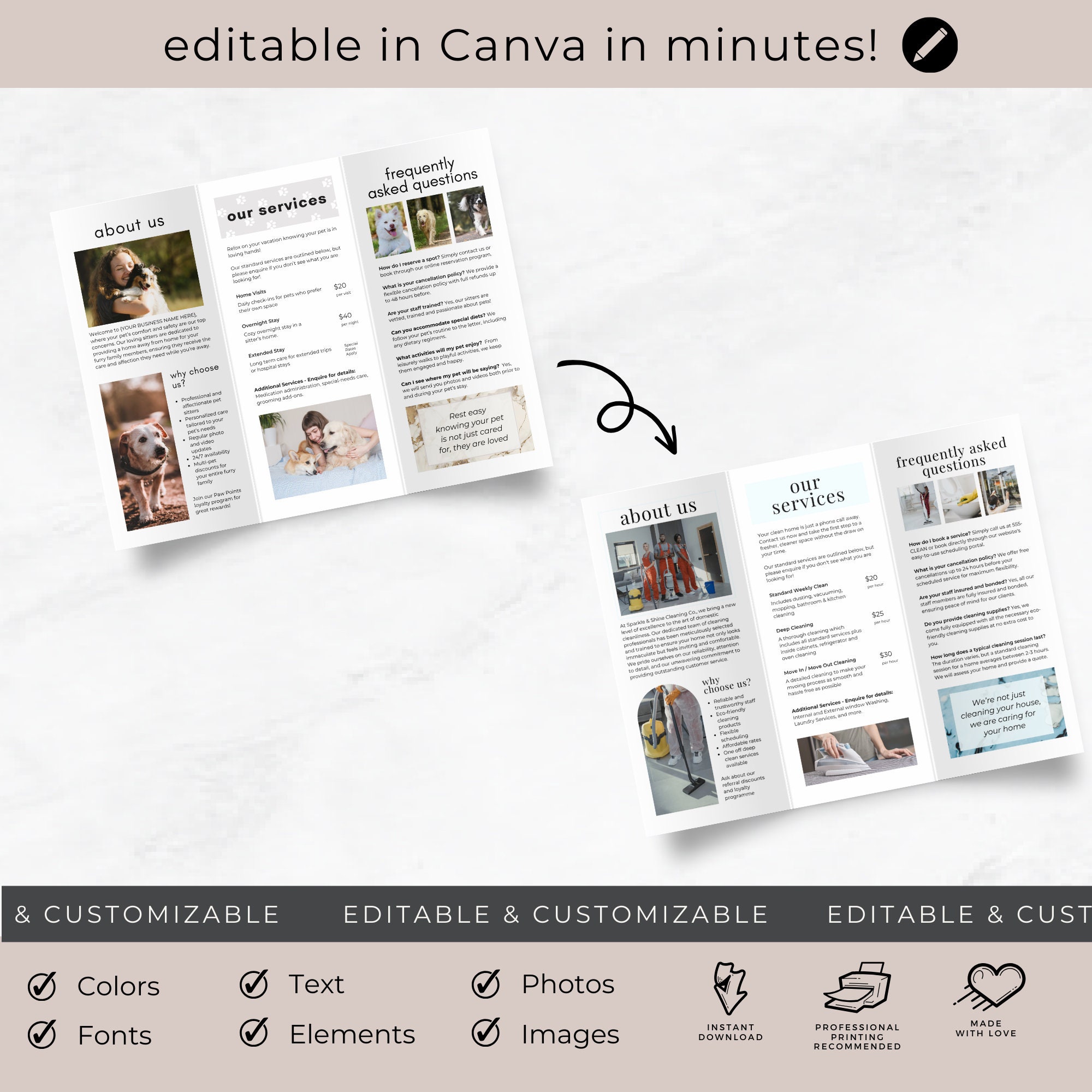 Pet Sitting Service Tri Fold Pamphlet Canva Template, Flyer Editable ...
