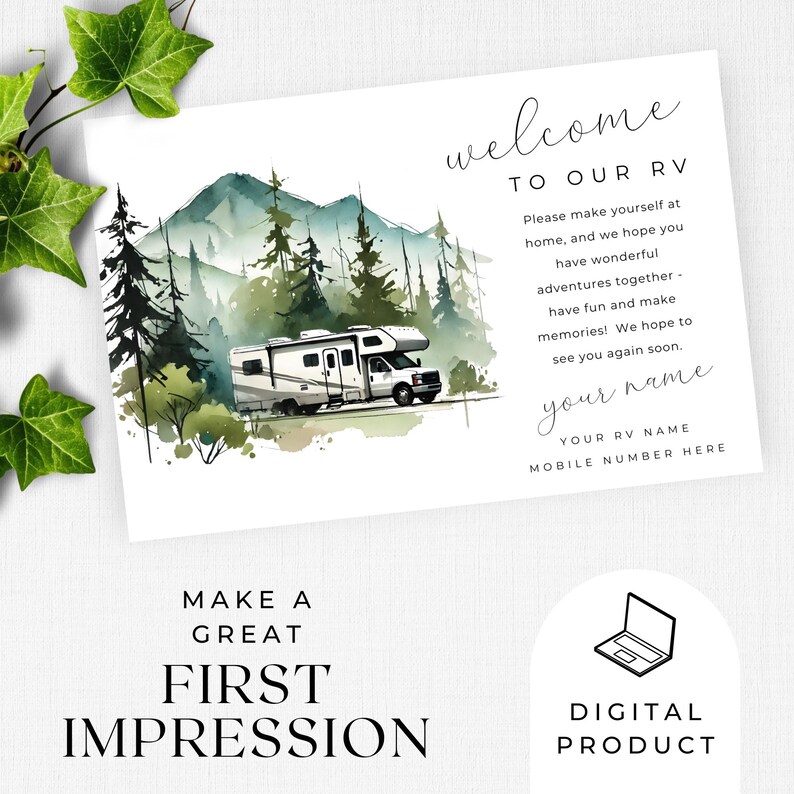 Camper Van Rental Welcome Guest Card RV Arrival Message Card Motorhome ...