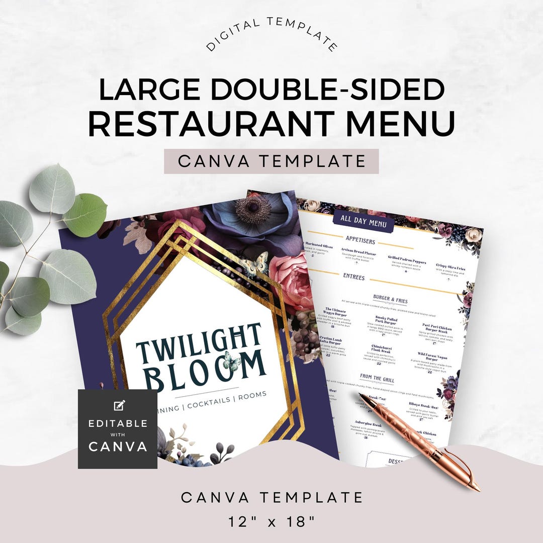Large Restaurant Menu Template Editable Modern Restaurant Price List ...