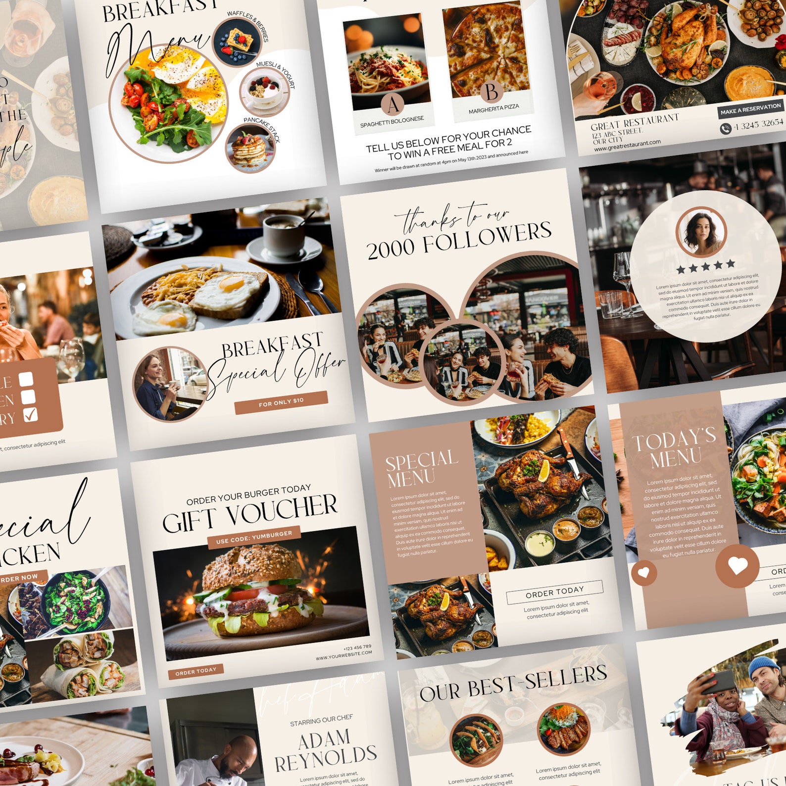Food Service Insta Posts Social Media Instagram Feed Restaurant Cafe ...