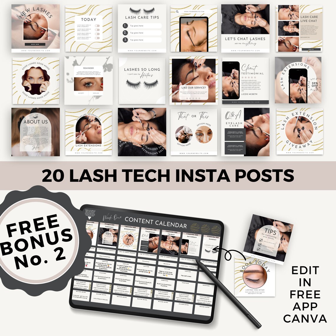 Lash Tech Social Media Content Planner, Google Sheets Insta Calendar ...
