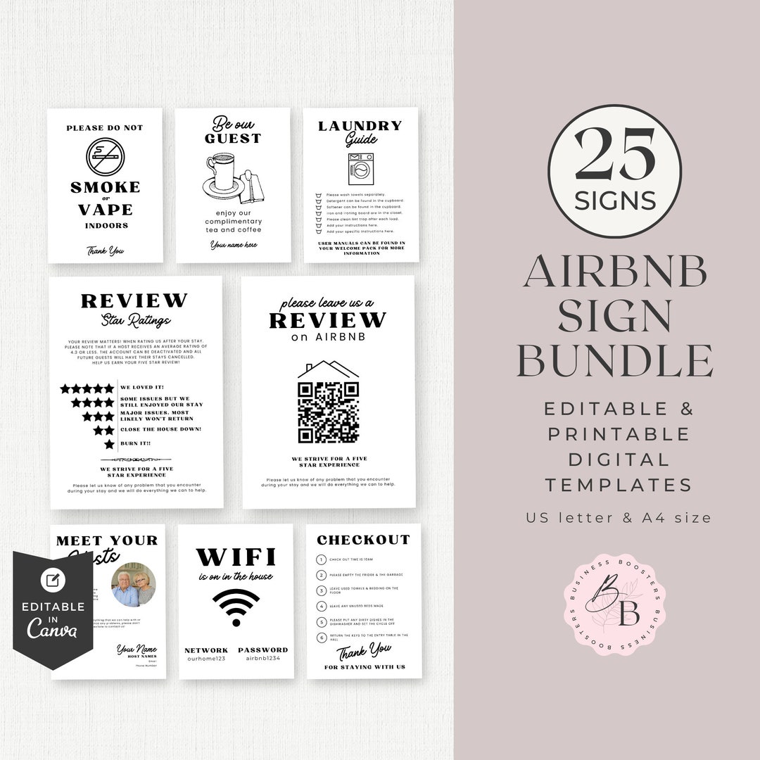 Personalize Sign for Airbnb Short Term Rental Signage Poster Bundle ...