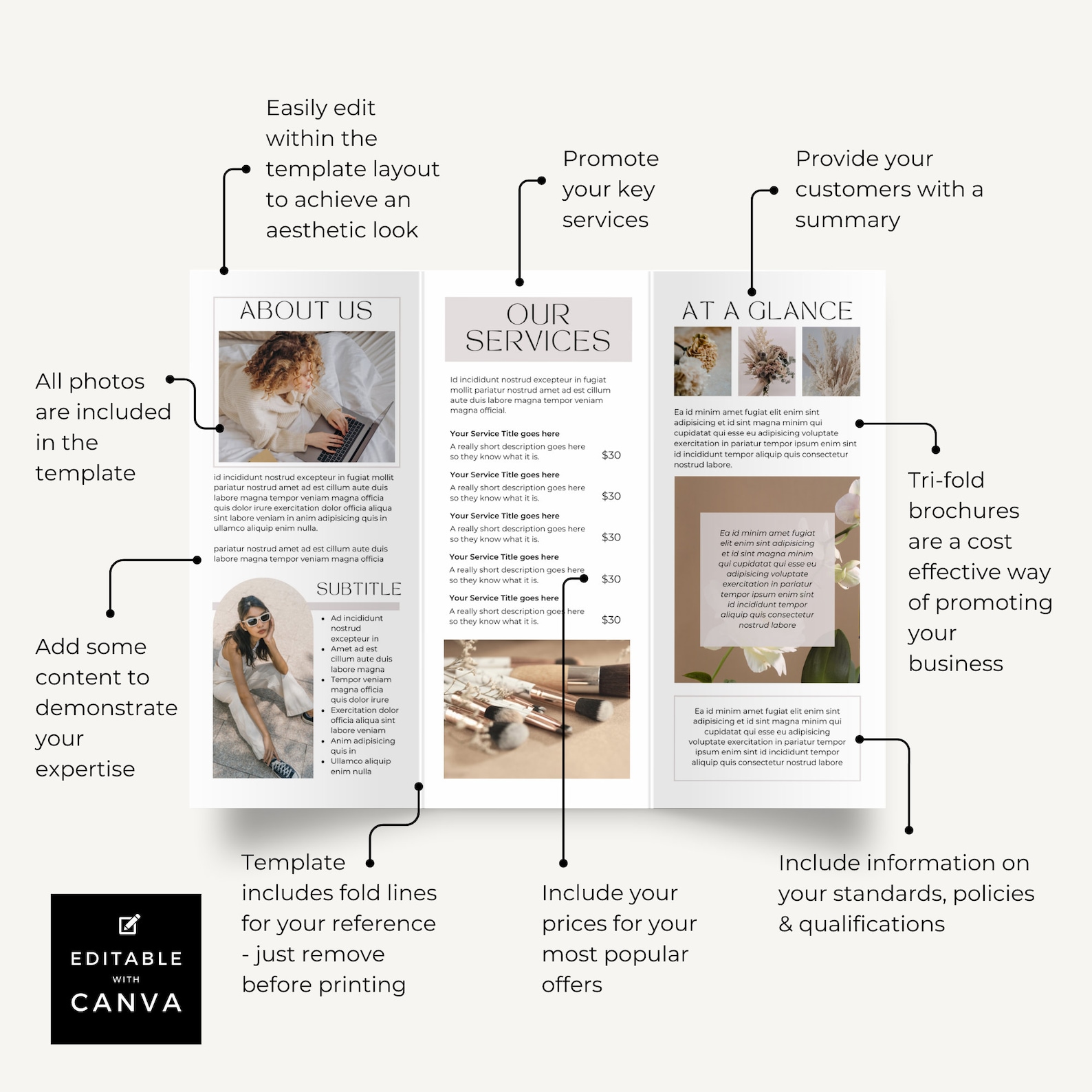 Canva Pamplet Template, Double Sided Flyer for Folding, Printable ...