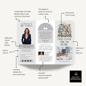 Real Estate Business Pamphlet, Canva Template, Editable Trifold ...