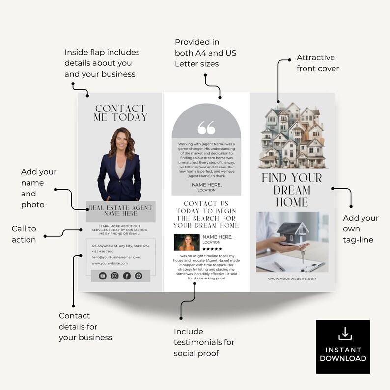 Real Estate Business Pamphlet, Canva Template, Editable Trifold ...