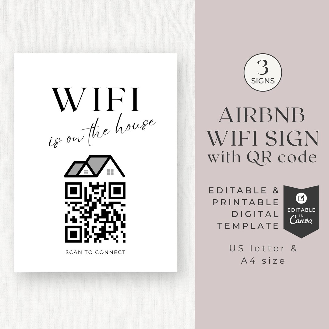 Airbnb WIFI QR Code Poster, Welcome Sign Canva Template, Short Term ...
