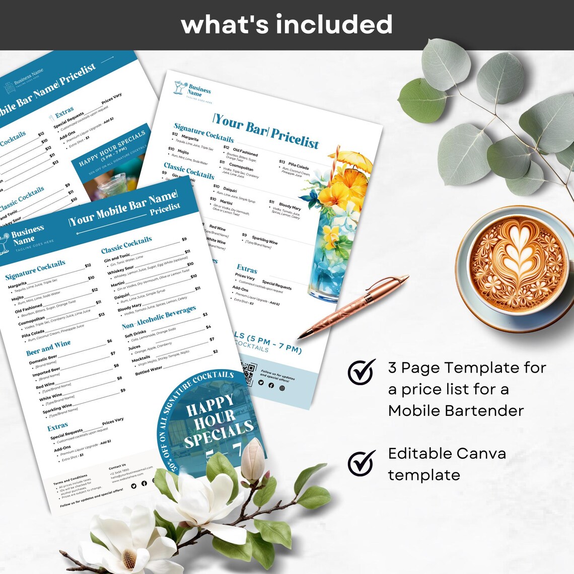 Cocktail Bar Price List Flyer Bartender Leaflet Mobile Mixologist Canva ...