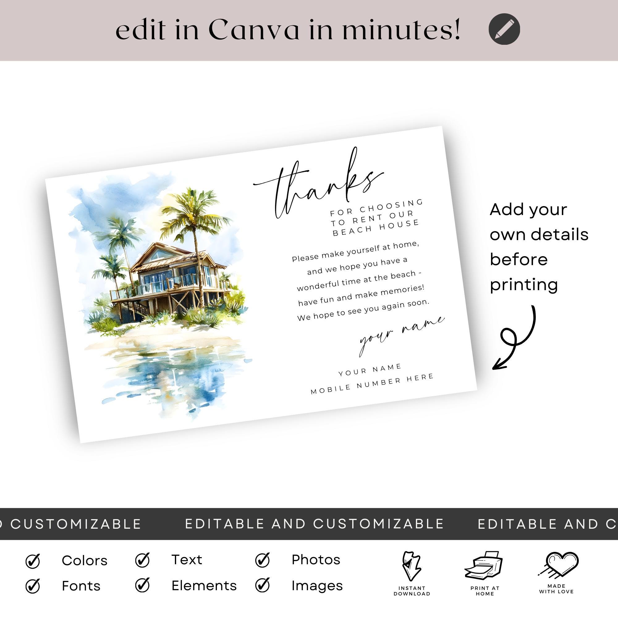 Beach House Rental Welcome Guest Card Coastal Vacation Arrival Message ...