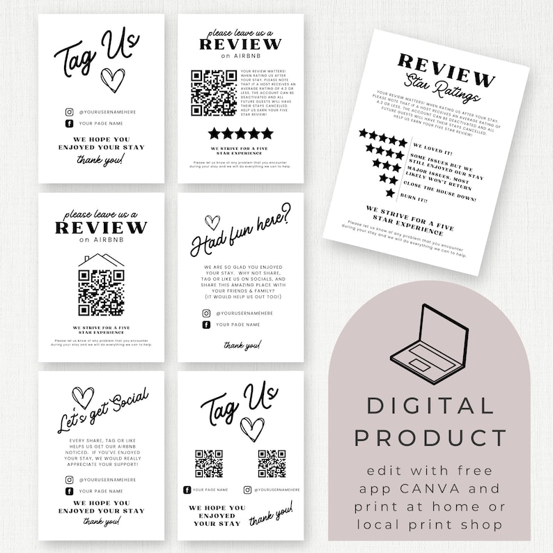 Airbnb Review QR Code Template Customizable Sign Tag Us in Socials ...