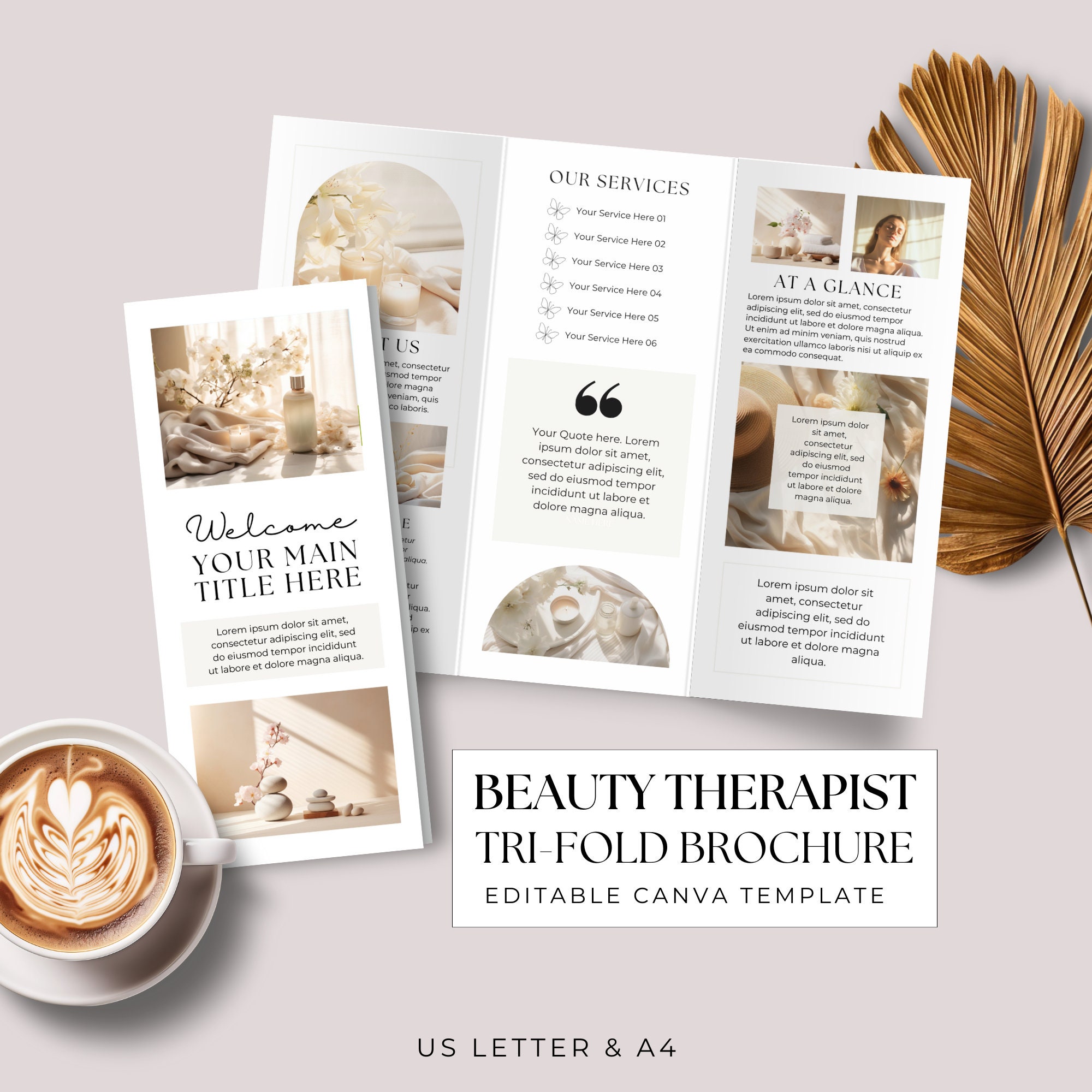 Canva Pamplet Template, Editable Trifold Brochure for Beauty Therapist ...