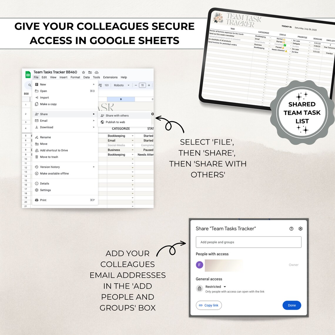 Google Sheets Task Tracker Team Management Dashboard Get - Etsy