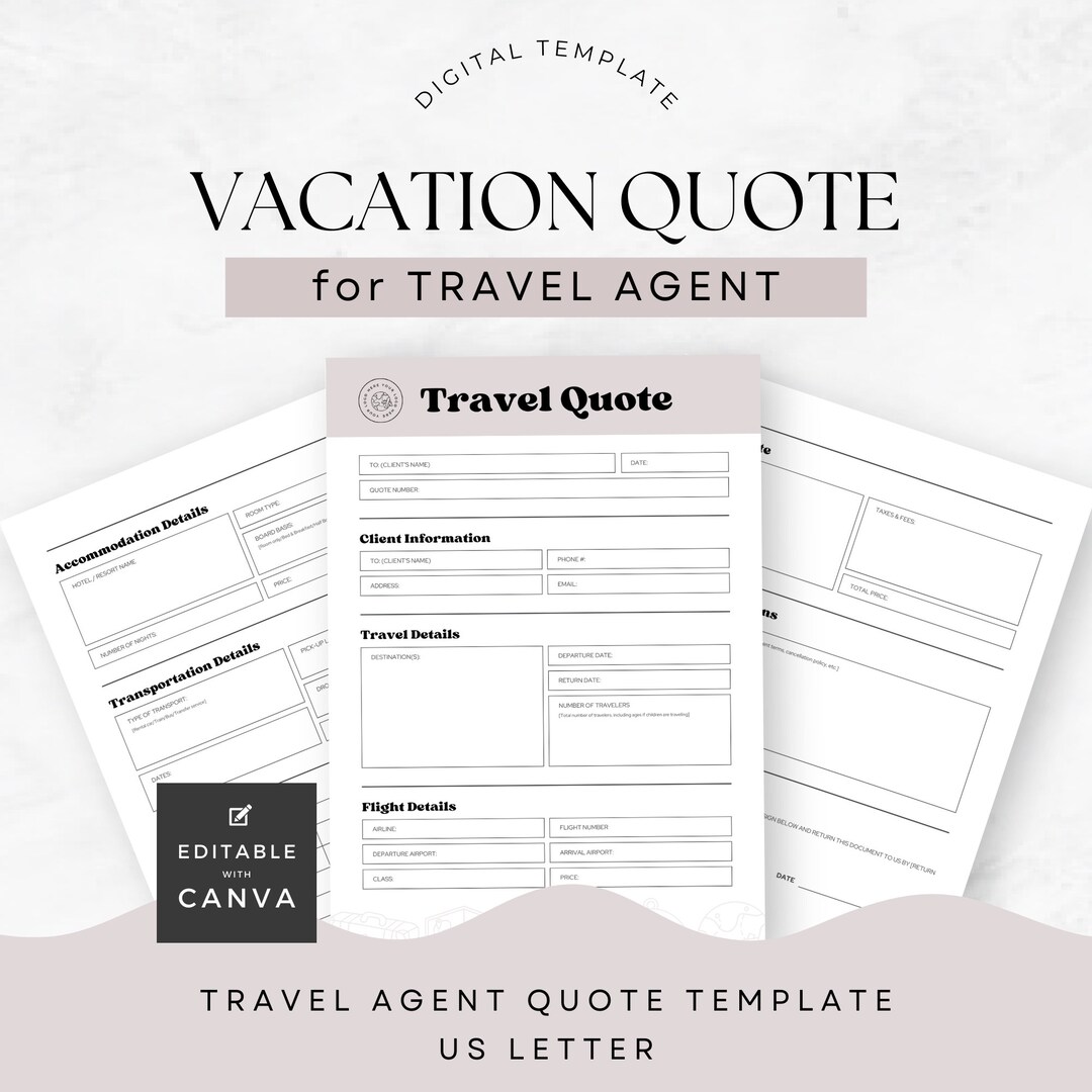 Travel Agency Quote Template Edit in Canva Travel Package Info Admin ...