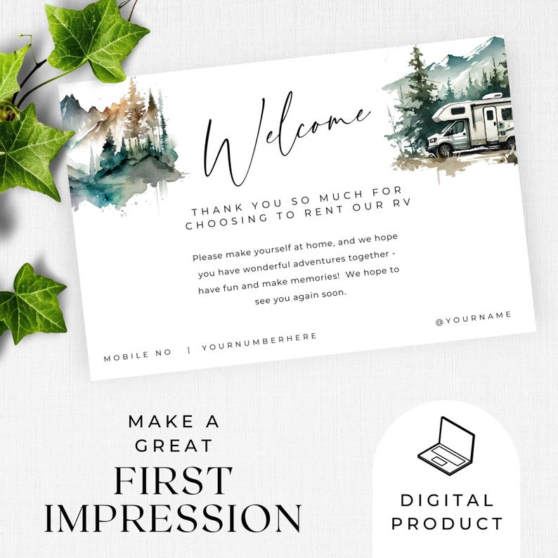 RV Vacation Onboarding Welcome Card Rental Guests Arrival Message Card ...