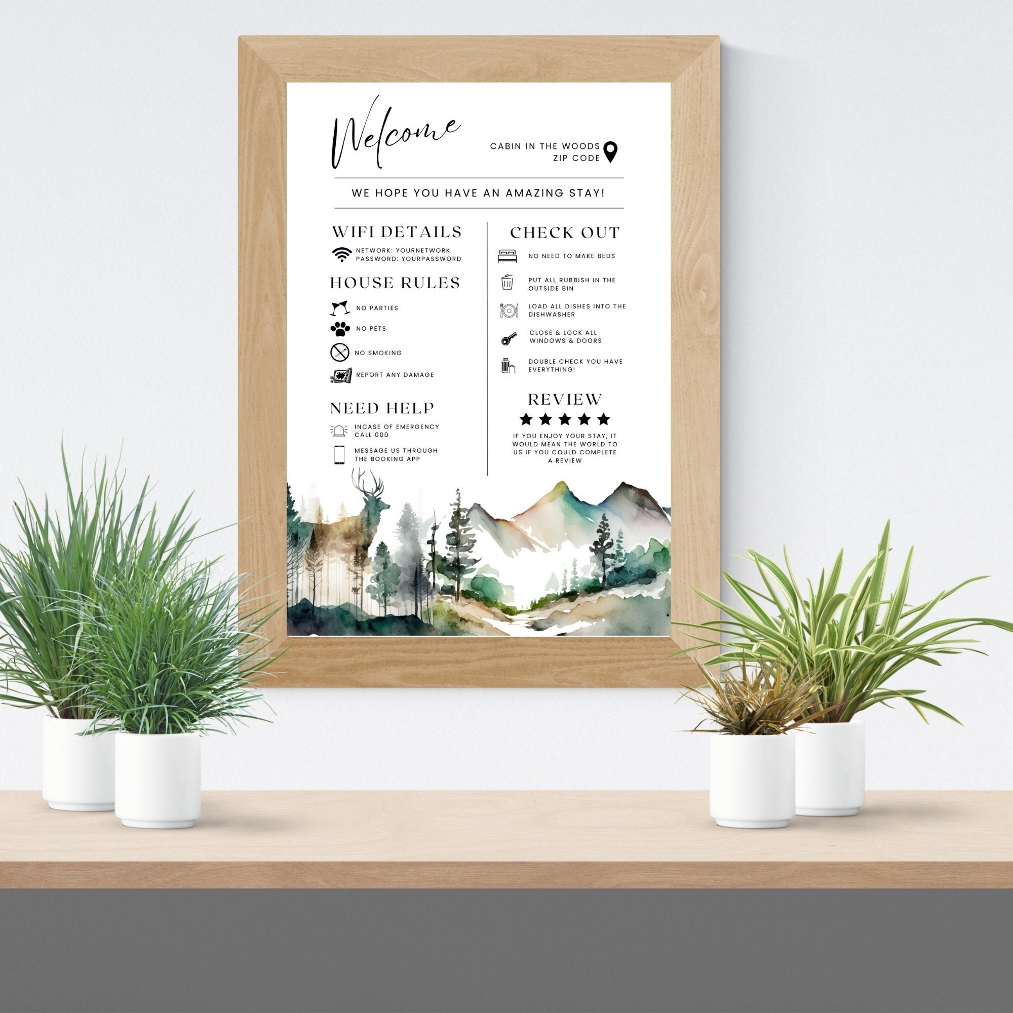 Airbnb Cabin Welcome Sign Canva Template, Short Term Rental Signage ...