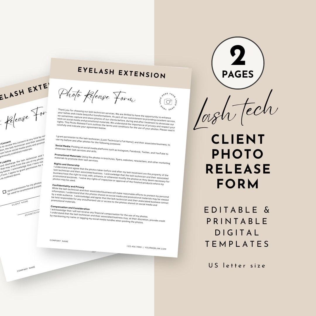 Client Photo Release Form for Lash Technician, Canva Template Lash ...