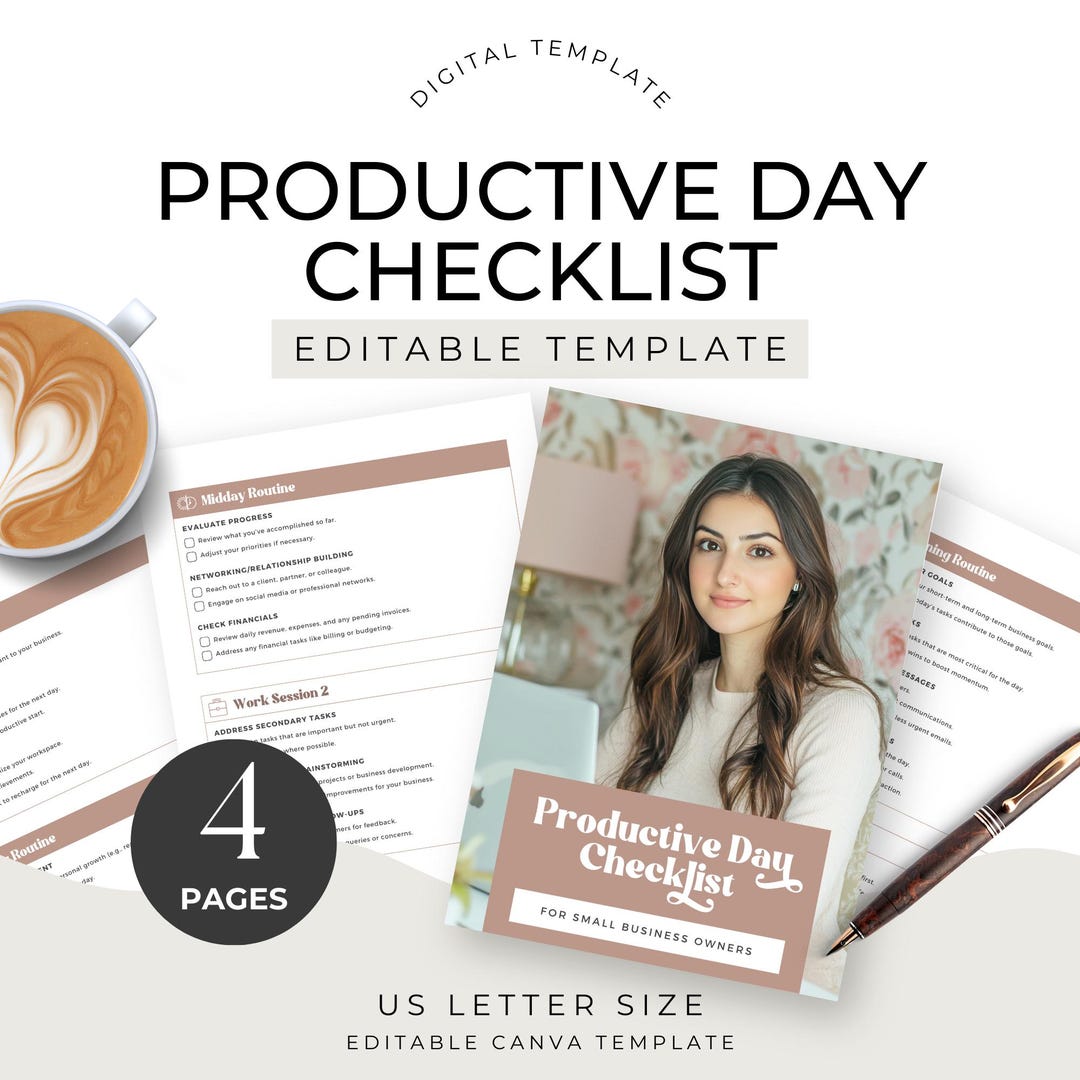 Entrepreneur Productivity Checklist Productive Day Planner Editable ...