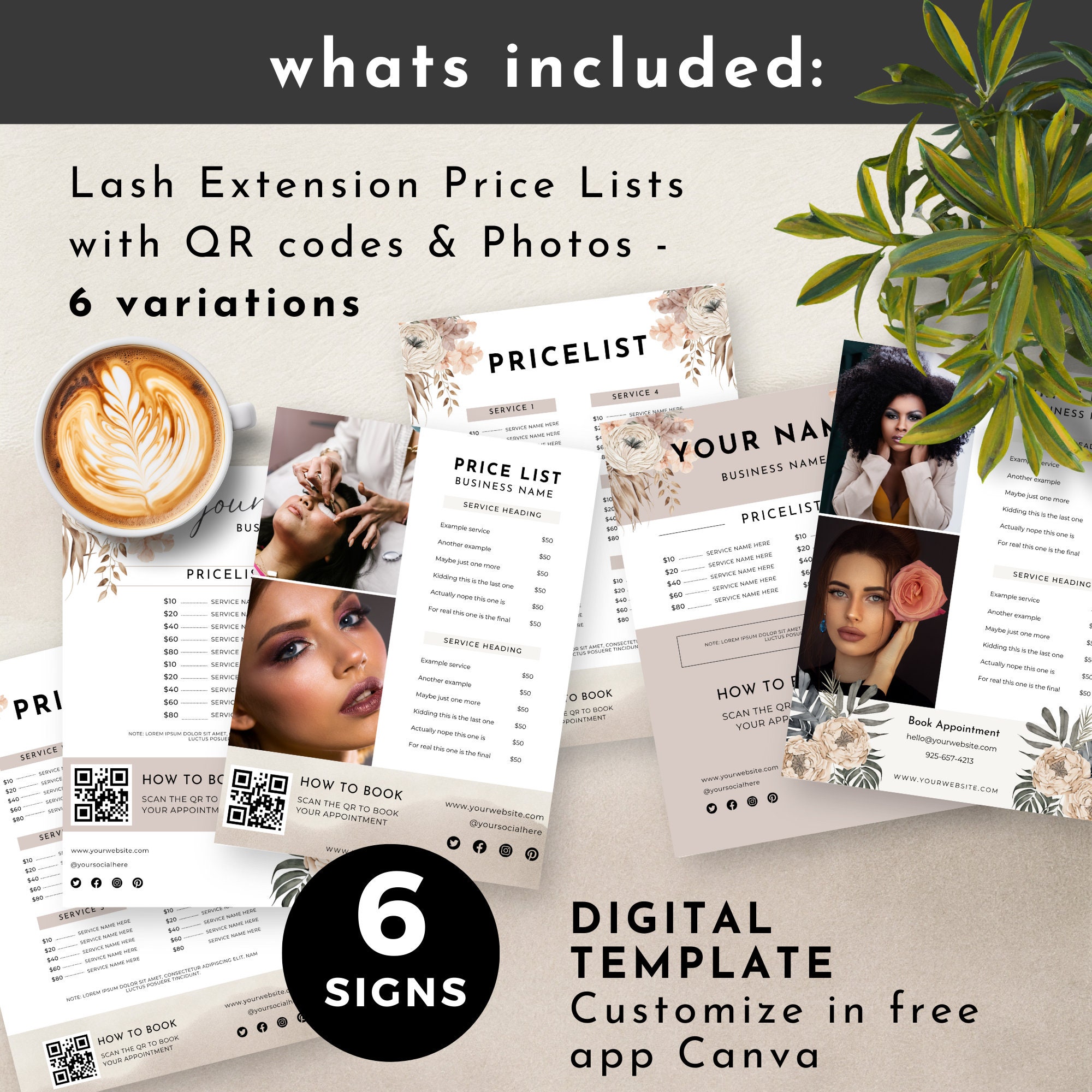 QR Code Integrated Price List Templates for Lash Techs, Pricing Poster ...