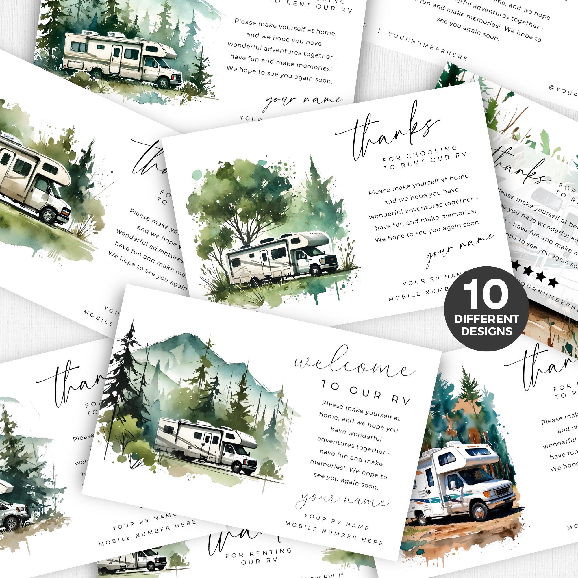 RV Rental Welcome Guest Card Bundle Motorhome Arrival Message Card ...