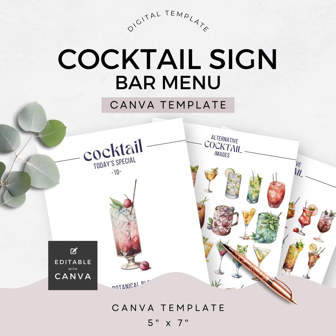 Signature Cocktail Menu Sign Canva Template Editable Drink Menu Bar ...