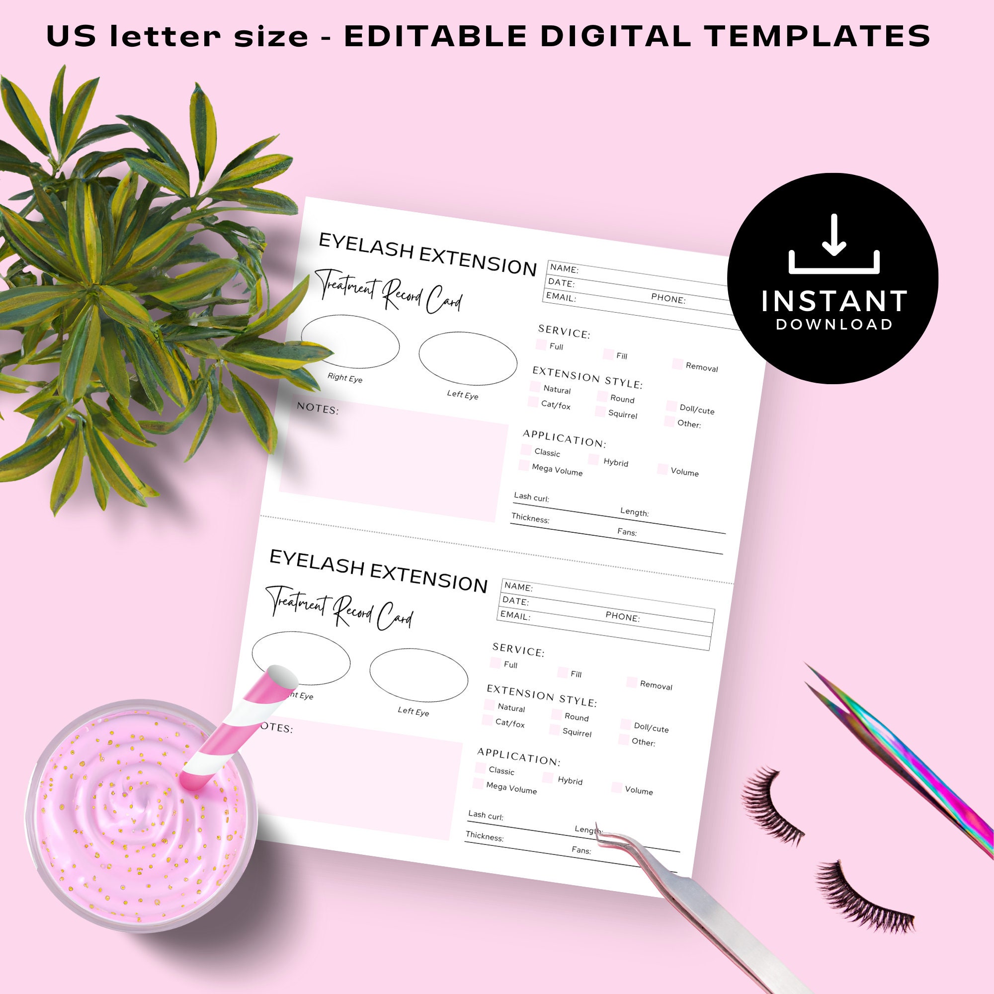 Eyelash Extension Client Record Card Canva Template Customer - Etsy