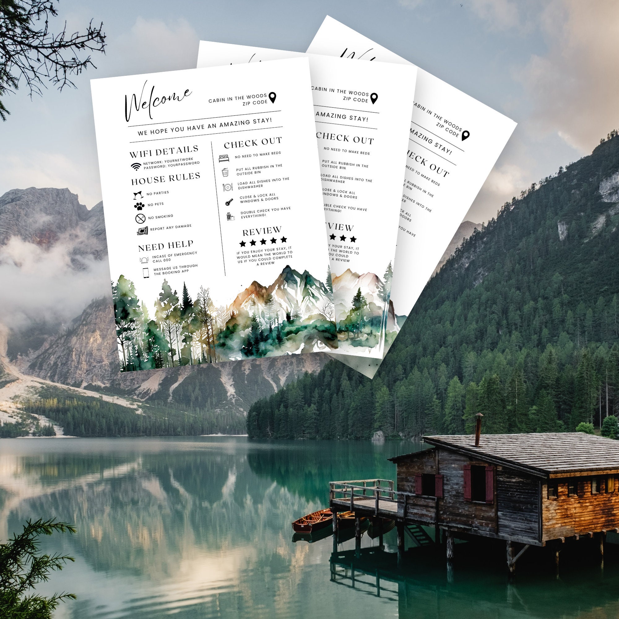 Airbnb Cabin Welcome Sign Canva Template, Short Term Rental Signage ...