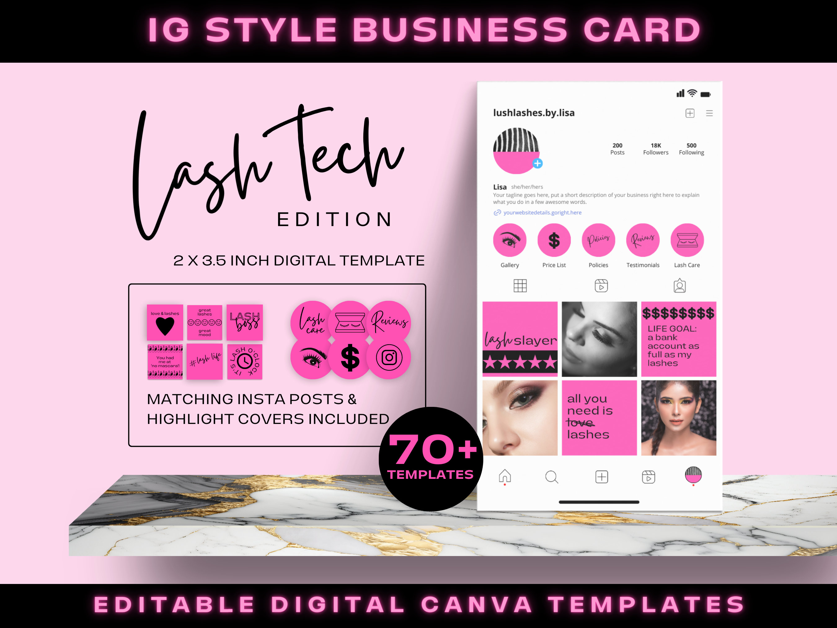 IG Business Card Lash Tech Canva Template, QR Code Instagram Style DIY ...