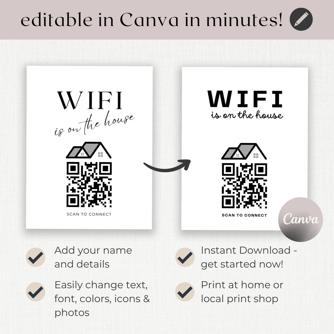 Airbnb WIFI QR Code Poster, Welcome Sign Canva Template, Short Term ...