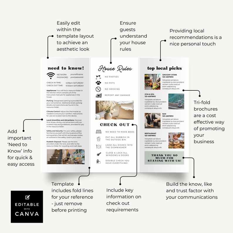 Airbnb Welcome Trifold Brochure Canva Template, Cabin Property, Double ...