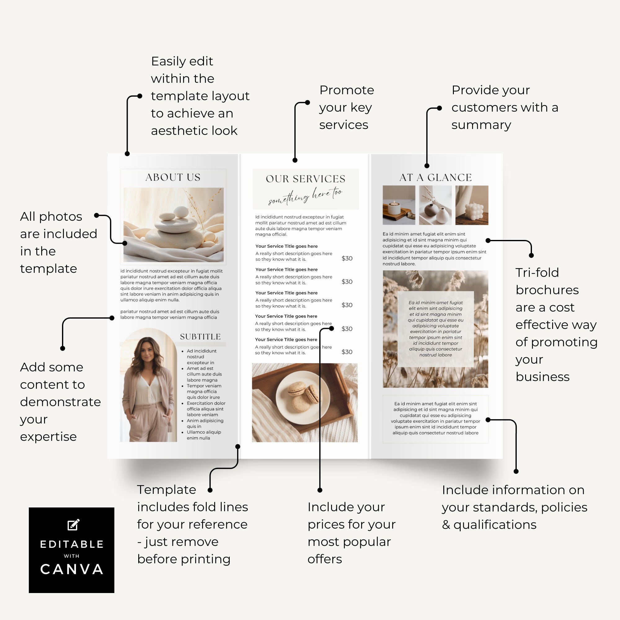 Canva Pamplet Template, Editable Trifold Brochure for Small Business ...