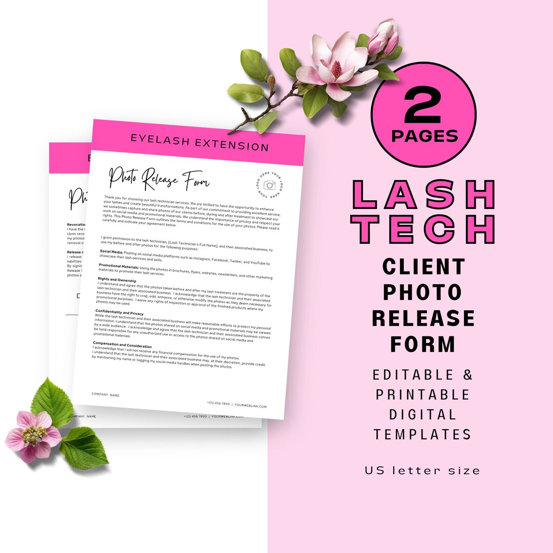 Lash Extension Client Photo Release Form, for Lash Technician Branding ...