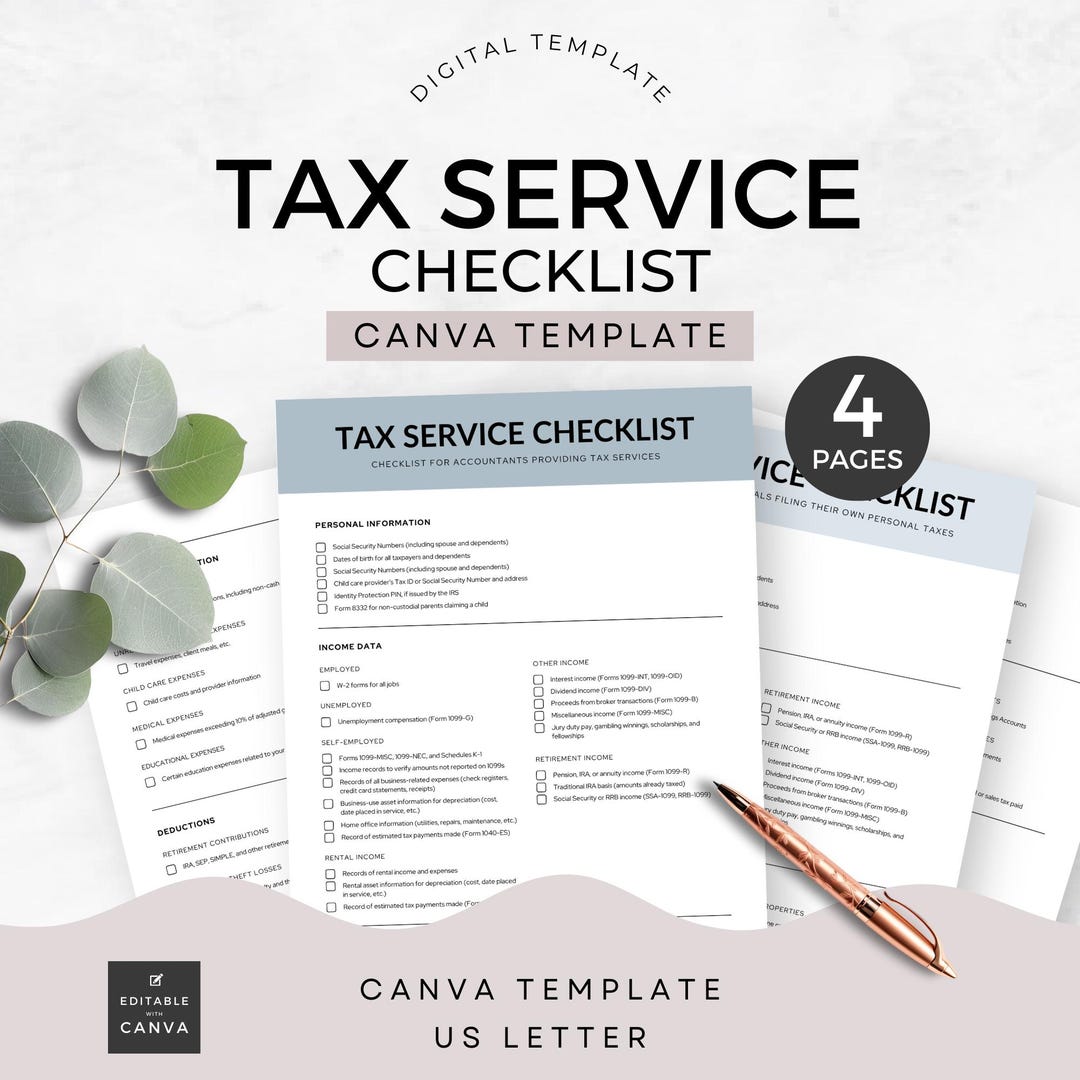 Tax Prep Checklist Canva Template Taxes Preparation US Letter ...