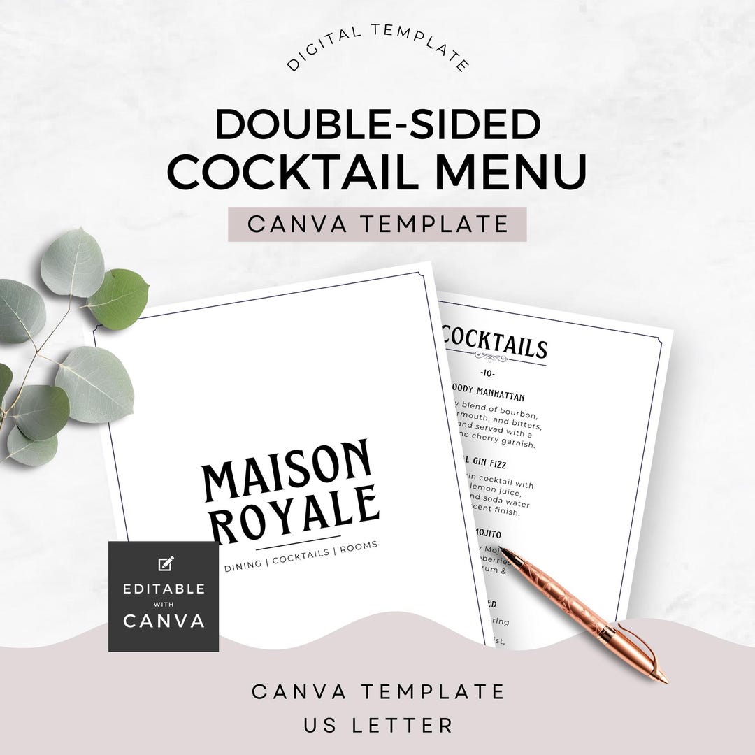 Minimal Cocktail Menu Canva Template Editable Drink Menu Customizable ...