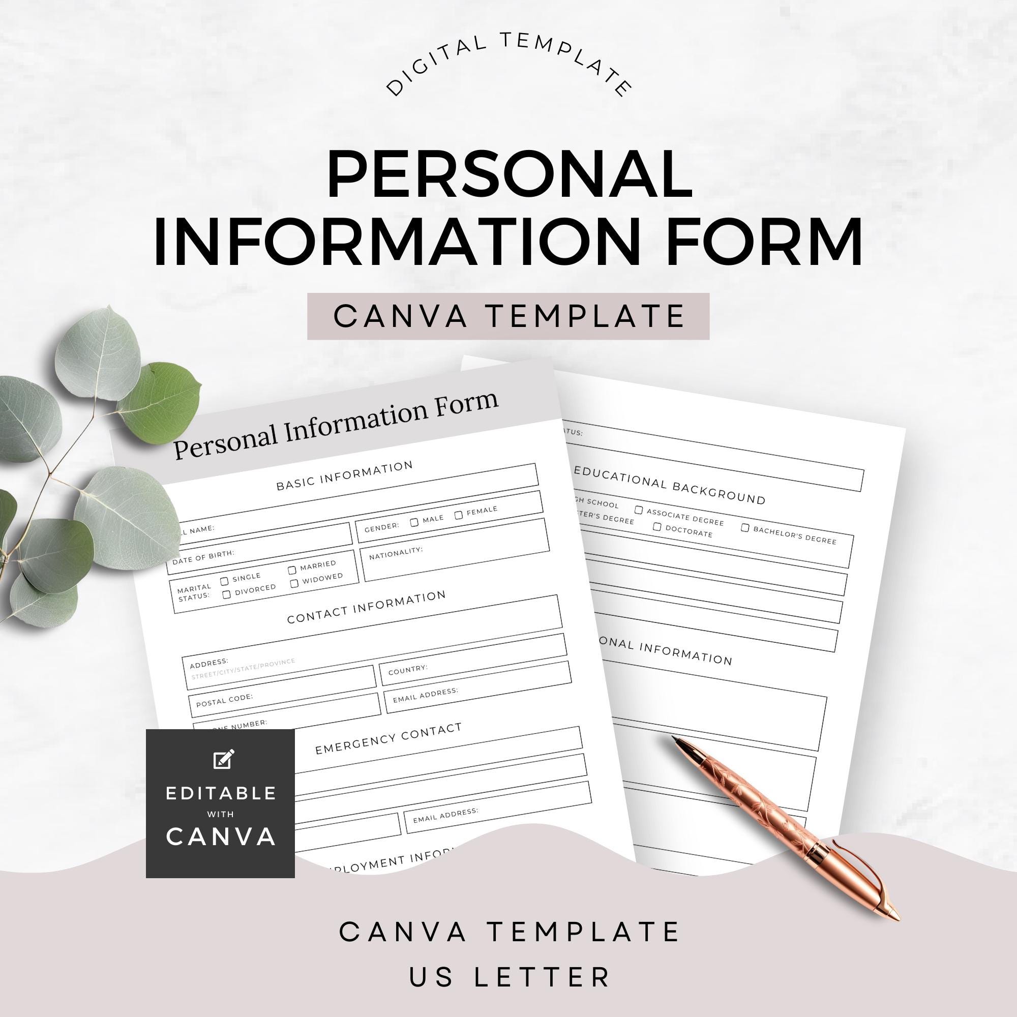 Client Data Form Canva Template Generic Client Details Customer ...