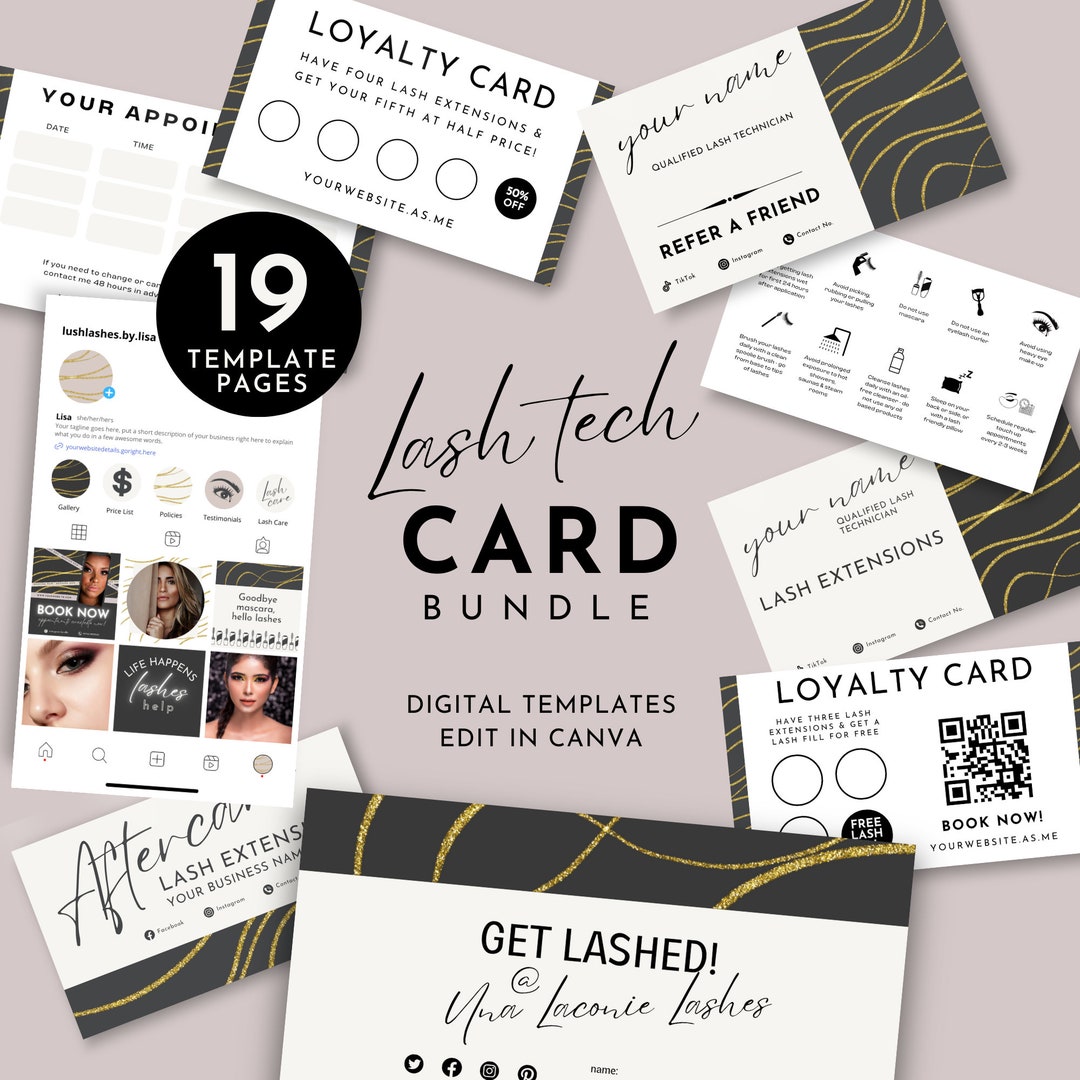 Lash Tech Branding Bundle Business Cards Loyalty Aftercare Appointment ...