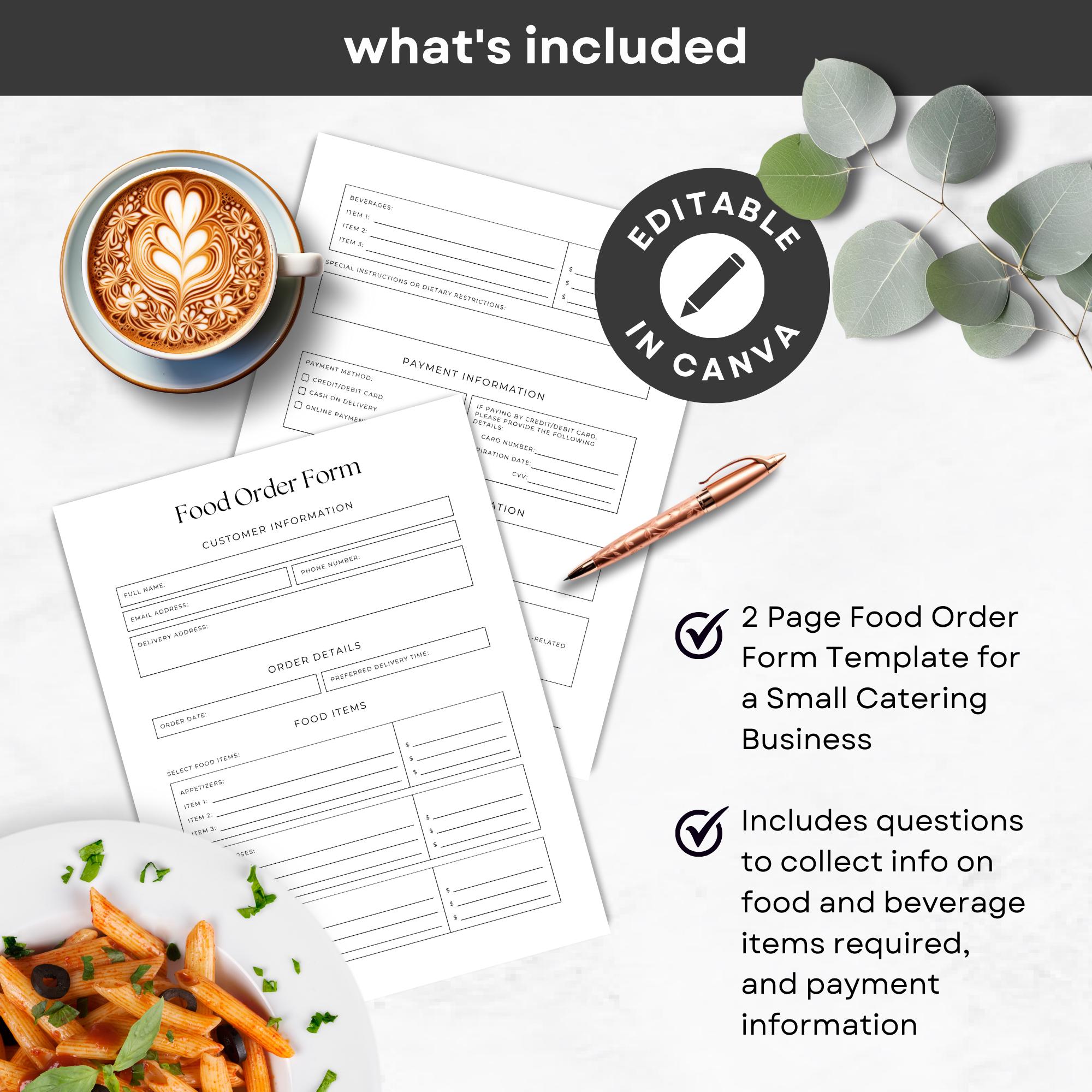 Food Order Form Small Business Canva Template Simple Customer Event ...