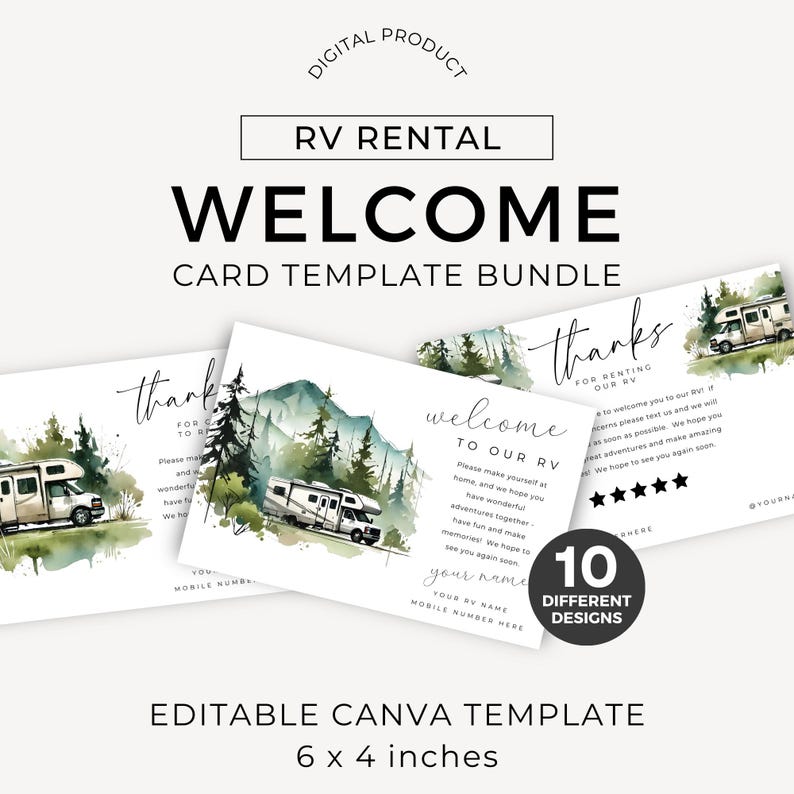 RV Rental Welcome Guest Card Bundle Motorhome Arrival Message Card ...