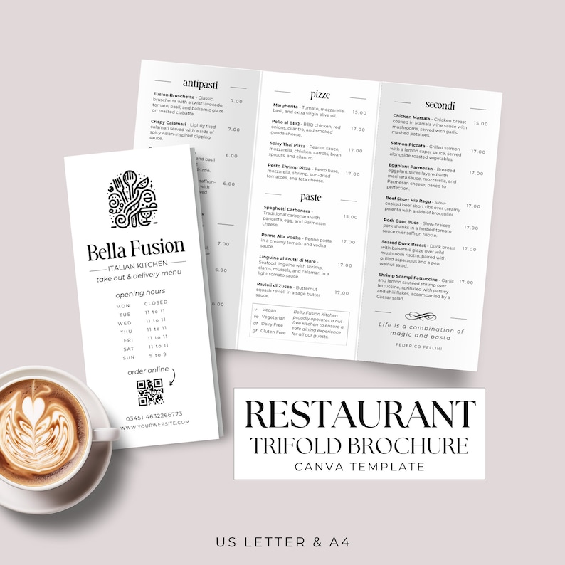 Restaurant Menu Trifold Template Takeaway Lealflet Canva Pamplet ...