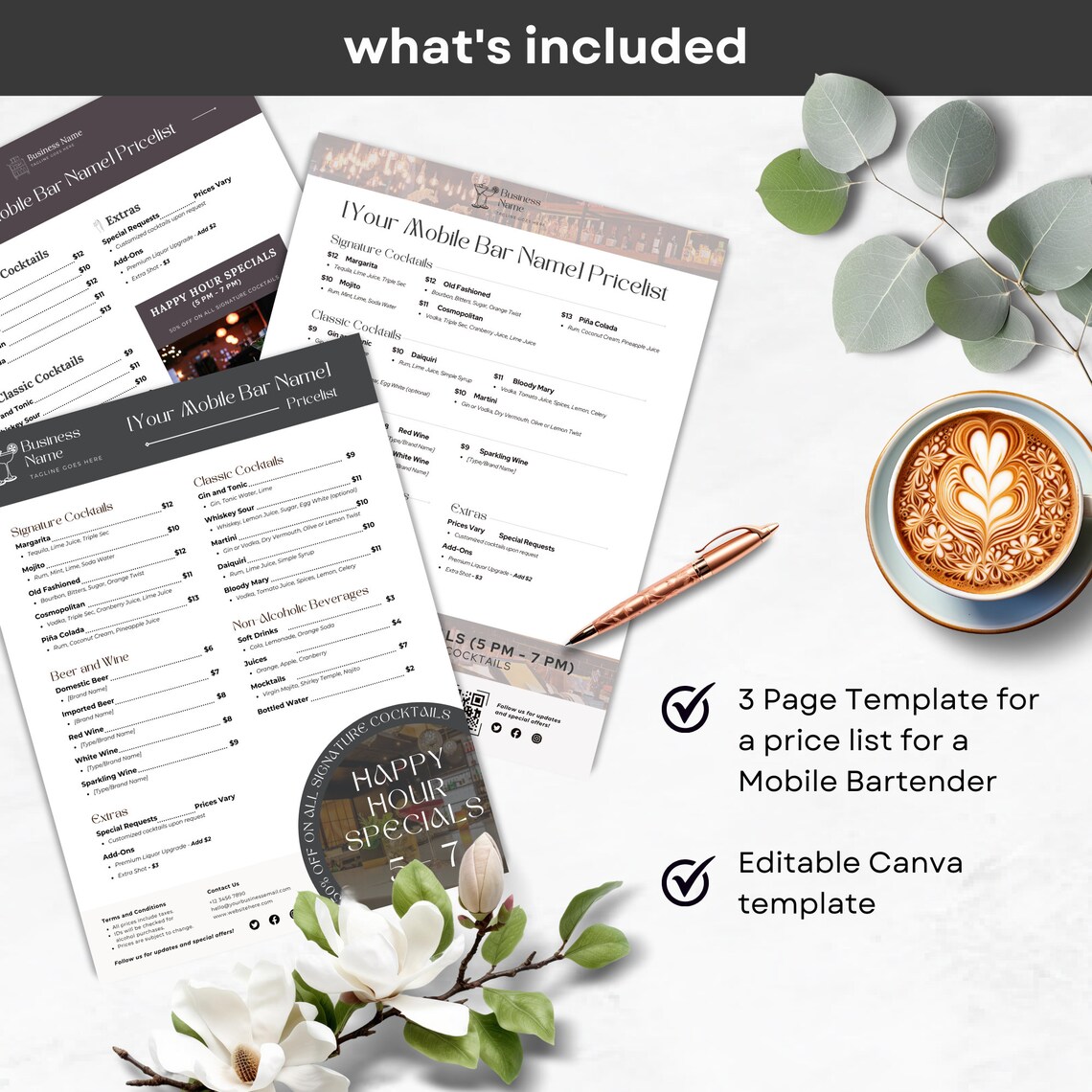 Mobile Bartender Pricelist Canva Template Editable Printable Digital ...