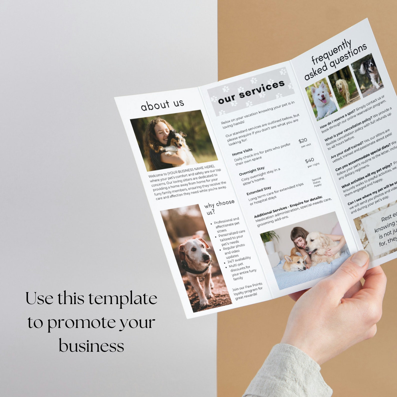 Pet Sitting Service Tri Fold Pamphlet Canva Template, Flyer Editable ...